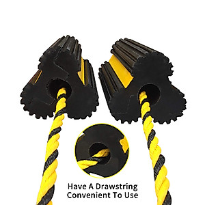 ROBLOCK Heavy Duty Wheel Chocks, Rubber Wheel Block Non-Slip Base with Nylon Rope Yellow Reflective Tape - 1 Pair Black, Wheel Stoppers for Travel Trailers, RV, Aircraft, Car, Camper, Truck