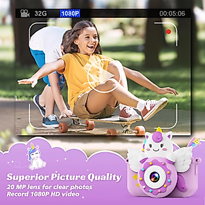 TIATUA Kids Camera for Girls & Boys, Toddler Camera Toys for Age 3-12 Kids with 32GB Card & Dual Lens, Digital Camera for 4 5 6 7 8 9 10 Year olds (Purple)