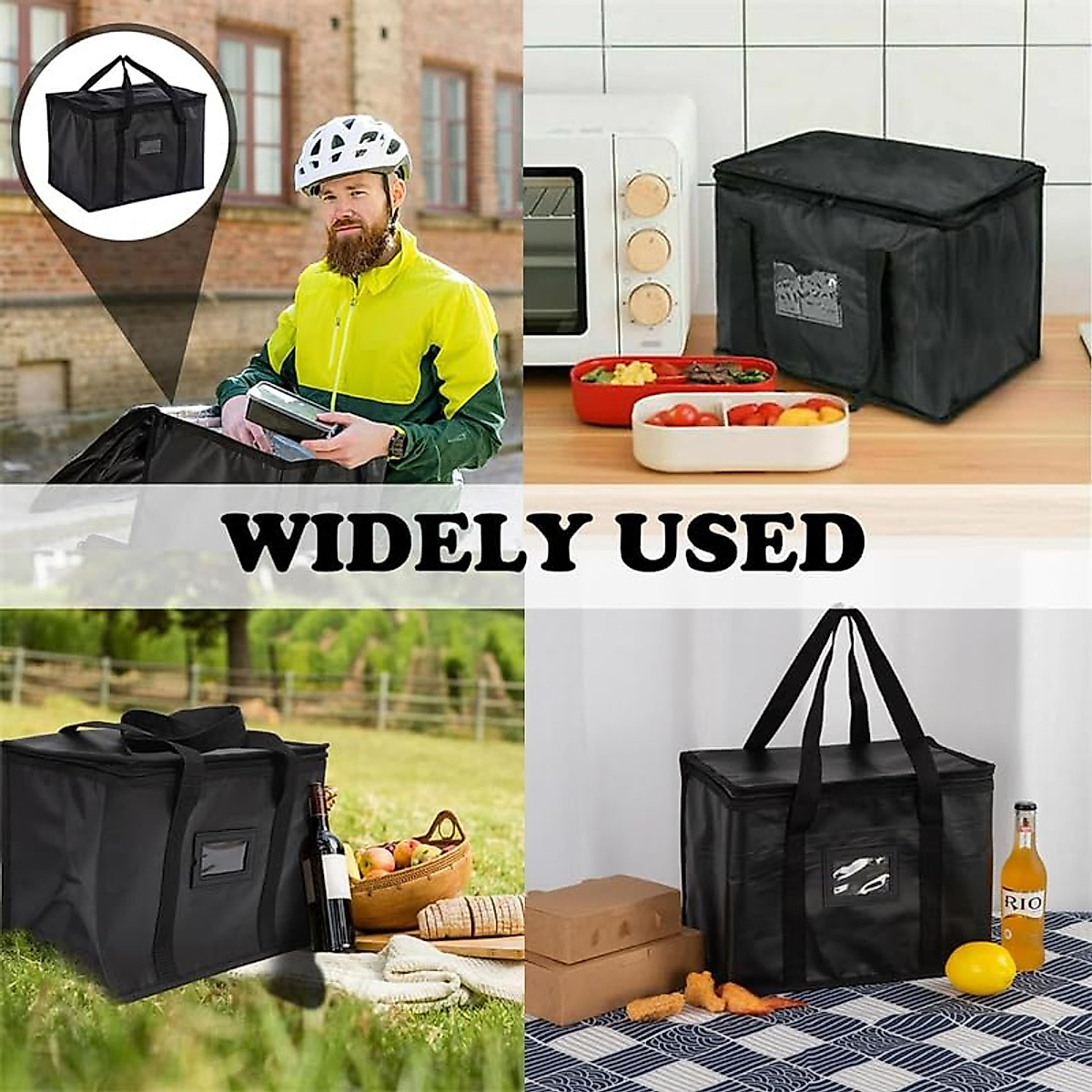 Large Insulated Food Delivery Bag for Pizza Delivery, Grocery- Cooler Bag, Food Warmers for Parties, Thermal Bags for Cold and Hot Food Carrier (L)