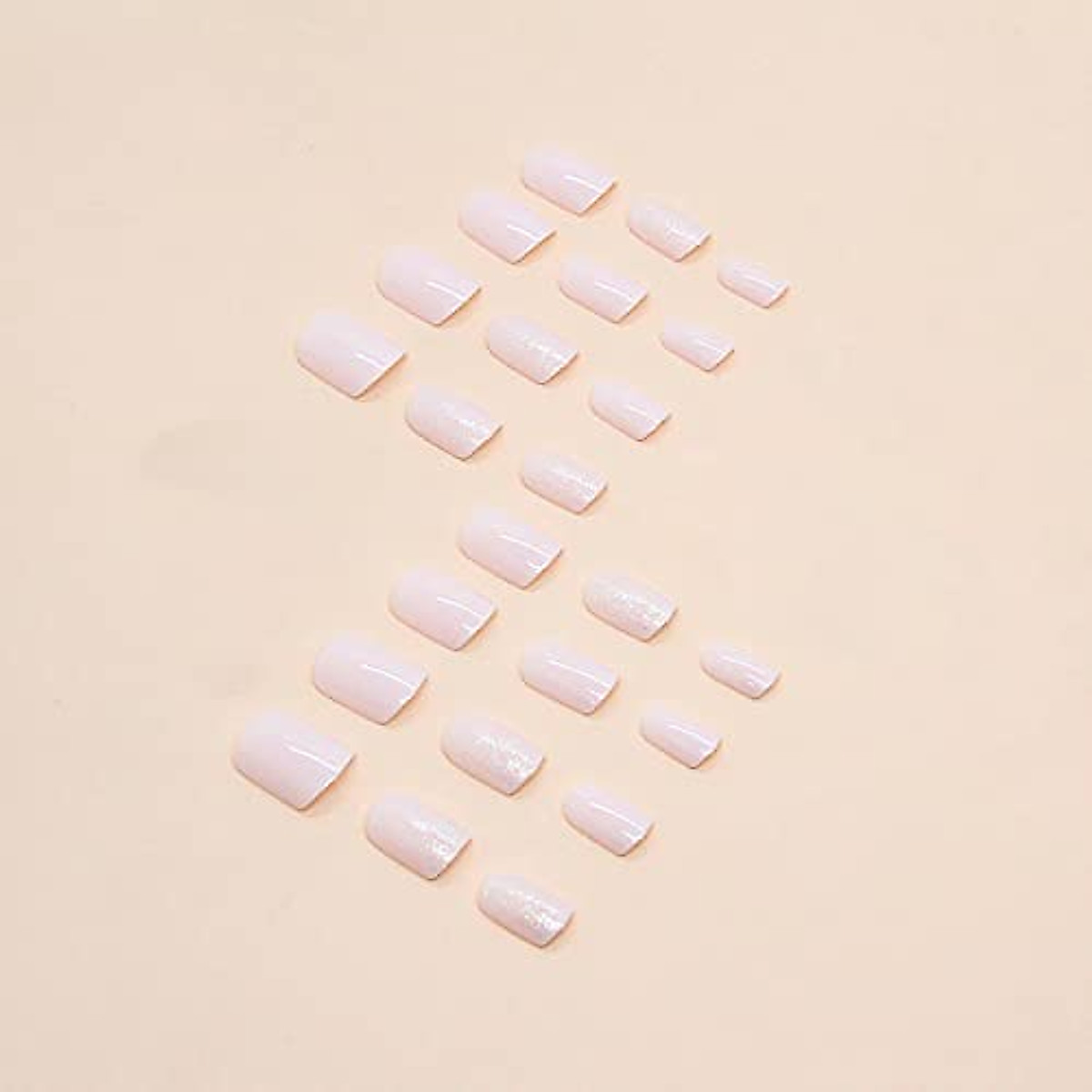 KSTBJN 24 Pcs Short Press on Nails Cute Square Fake Nails, Glitter Glue on Nails with Design Full Cover Stick on Nails Light Pink Acrylic Nails Glossy Artificial False Nails for Women DIY Manicure