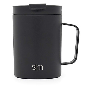 Simple Modern Travel Coffee Cup with Lid and Handle | Reusable Insulated Stainless Steel Iced Coffee Mug Cold Brew Tumbler and Tea Cup | Scout Collection | 12oz | Midnight Black