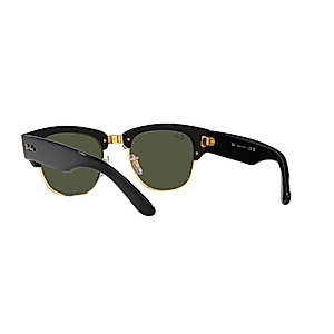 Ray-Ban RB0316S Mega Clubmaster Square Sunglasses, Black on Gold/Green, 53 mm