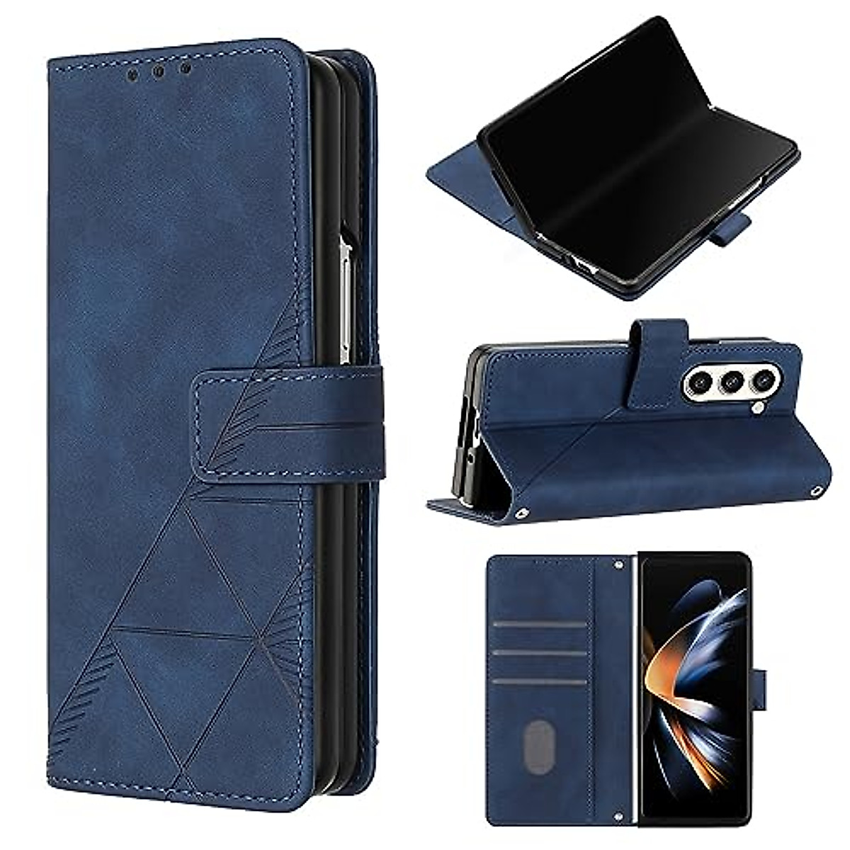 LEMAXELERS Wallet Case for Samsung Z Fold 5, Galaxy Z Fold 5 with Magnetic PU Leather Flip Case with Card Holders Kickstand Case Shockproof Protection Case for Samsung Galaxy Z Fold 5 5G Blue YB2