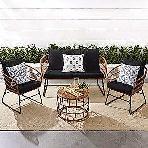 Best Choice Products 4-Piece Outdoor Rope Wicker Patio Conversation Set, Modern Contemporary Furniture for Backyard, Balcony, Porch w/Loveseat, Plush Cushions, Coffee Table, Steel Frame - Black