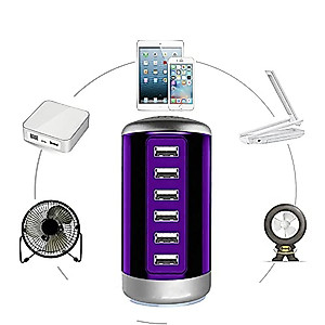 Universal USB Charger 6-Port Desktop USB Charging Station Hub with Smart Identification Technology Compatible with iPhone iPad Cell Phone Tablets(Purple)