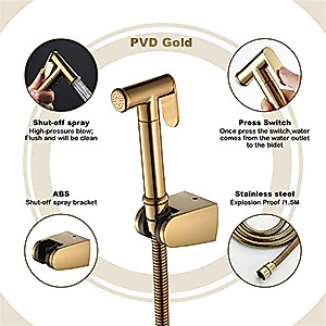 ZLOCYIVHE Bidet Sprayer for Toilet, Handheld Cloth Diaper Sprayer, Bathroom Jet Sprayer Kit Spray Attachment with Hose and Shower Angle Valve,Titanium Gold(Titanium Gold)