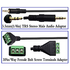 zdyCGTime 3.5mm Screw Terminal Block Cable 3.5mm (1/8inch) Stereo Audio Male to 3 Pin/Way Female Bolt Screw AV Headphone Type Adapter Cable（30CM/2Packs)(3Pole/M)