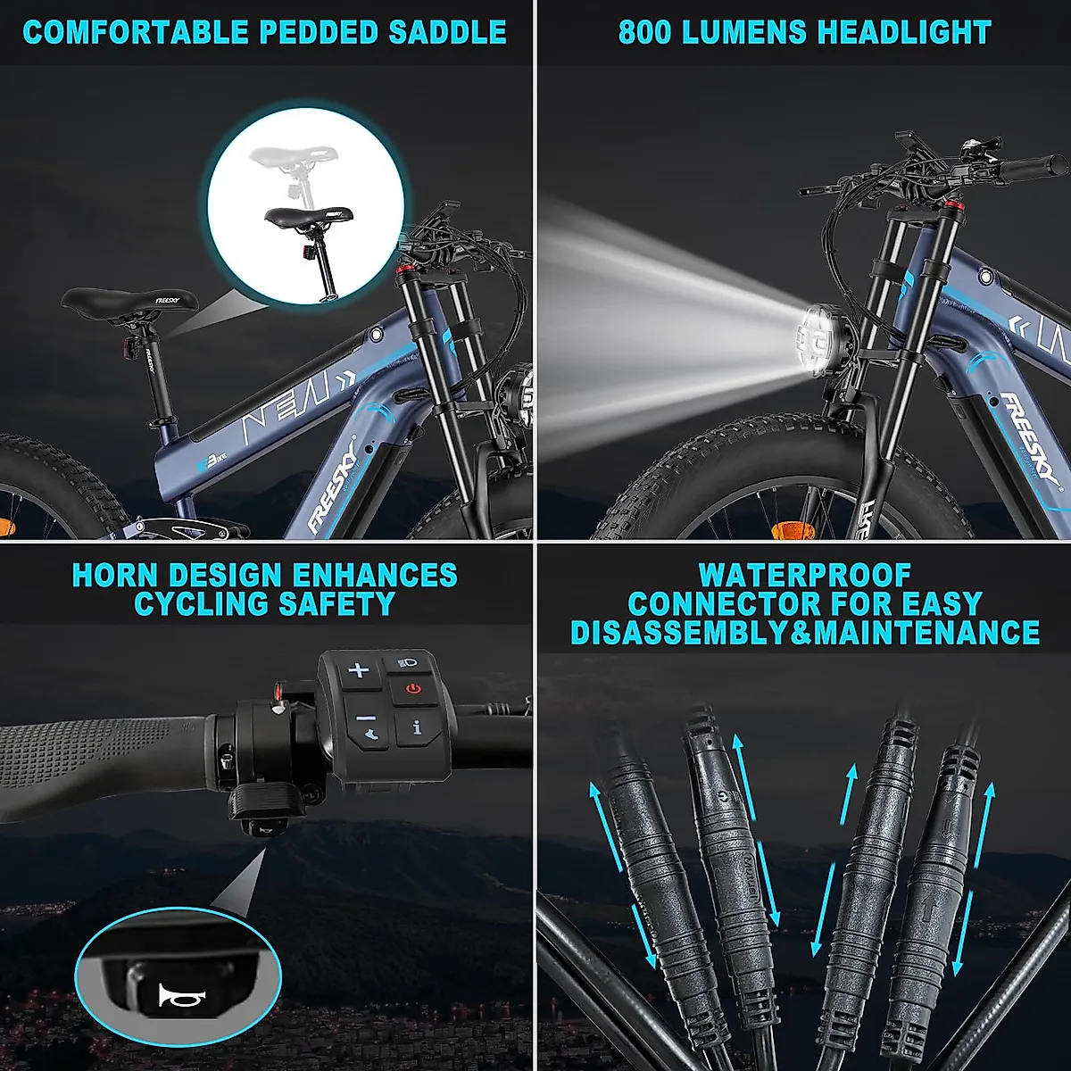 FREESKY 2025 Upgraded Dual Battery 48V 41AH Peak 2500W Motor 90-160 Miles Long Range Electric Bike for Adults 38MPH+ 26" Fat Tire Full Suspension EBike with Dual Hydraulic Brakes