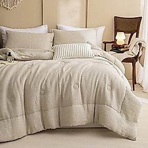 Merryword Linen Comforter Set King Size Natural French Flax Linen Bedding Comforter Set Soft Breathable Moisture Wicking Comfy Bedding 3 Pieces (Linen, King)