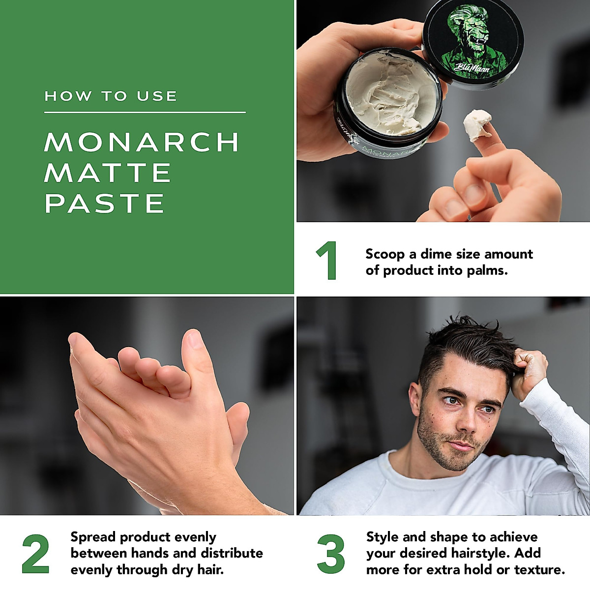 BluMaan Monarch Men’s Matte Paste - High Hold Matte Finish - Versatile, Easy To Apply, Weightless Control, Nourishing and Cleansing Hair Care Essential with Natural Ingredients