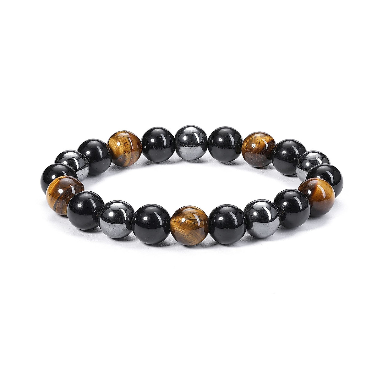 Jovivi 2 Pcs Hematite Black Obsidian Tiger Eye Stone Bracelets for Men Women 10mm Natural Round Gemstone Beads Beaded Healing Crystal Bracelet for Protection, Good Luck