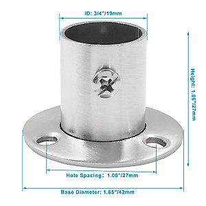 Suiwotin 4 Packs 3/4 Inch Closet Rod Holders, Stainless Steel Closet Rod End Supports, Heavy Duty Curtain Pole Sockets Shower Flange Rod Holder, O-Shaped with Screws (Silver)