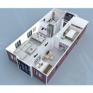 Kozay Tiny Homes 40FT Tiny House to Live with 3 Bedroom,1 Full Equiped Bathroom and Kitchen,Prefabricated Container House for Adults Living,Foldable Mobile Home Shipping Guaranteed