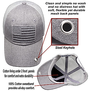 Antourage American Flag Unconstructed Hat for Men and Women Twill Mesh Snapback Baseball USA Flag Cap + 2 Patriotic Patches ((52) Grey Classic Mesh Snapback with Keyhole)