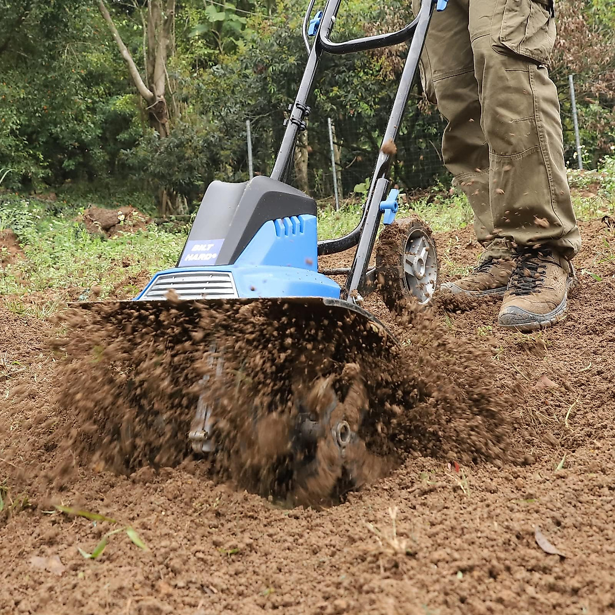 BILT HARD Tiller Cultivator 16 inch, 13.5 Amp 6 Steel Tines Tillers for Gardening Foldable, Electric Garden Rototiller with Adjustable Wheels