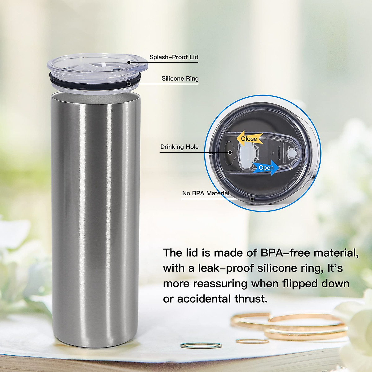 AGH 8 Pack 20oz sublimation tumbler blank, Stainless Steel Tumblers Bulk With Reuse Straw and Brush, Silvery Cup Vacuum Insulated Mug for Travel Coffee