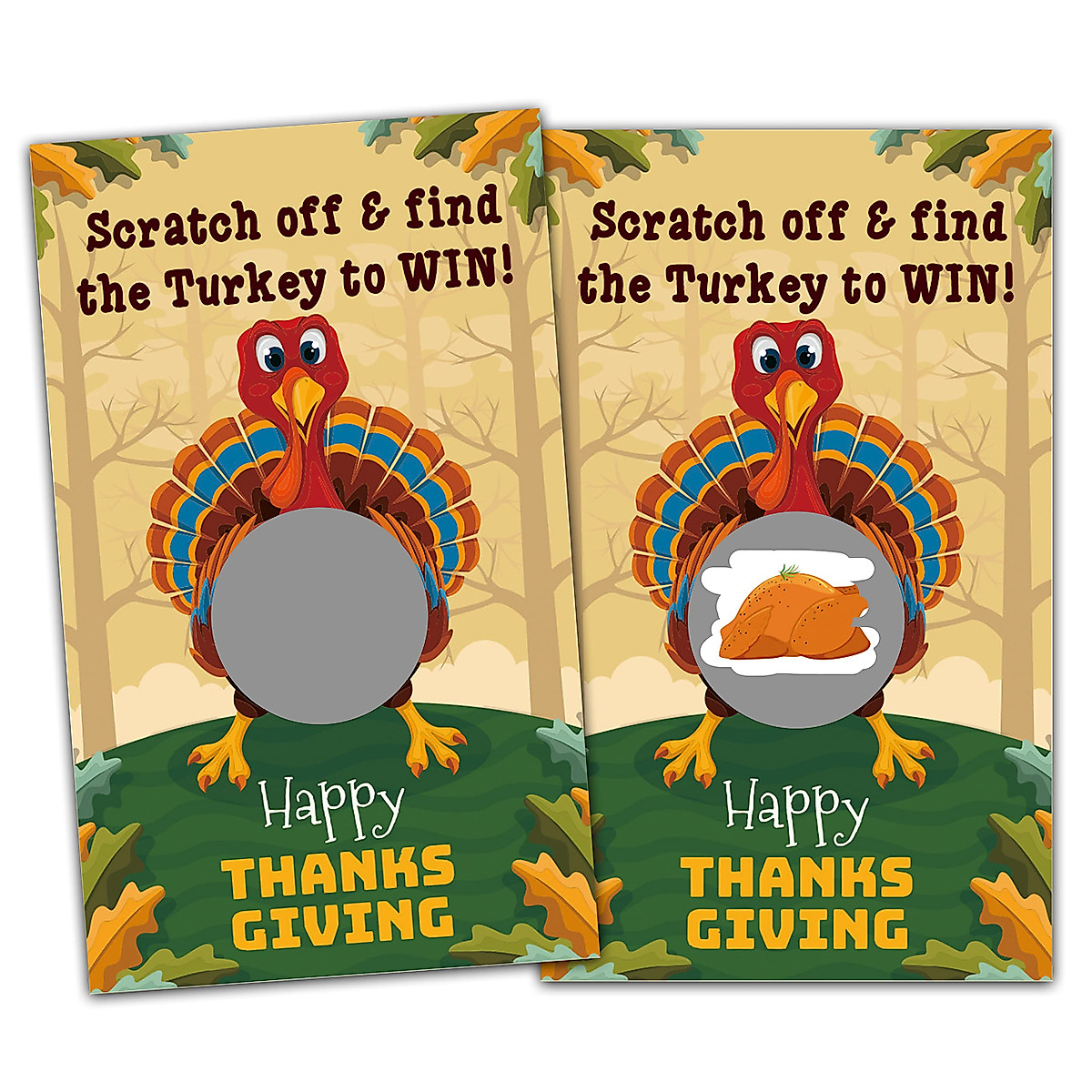 Turkey Scratch Off Games, Thanksgiving Scratch Off Game Cards For Baby Shower, Bridal Shower, Fall Festival Raffle Lottery Tickets Cards, Set Of 50 Cards (B03)