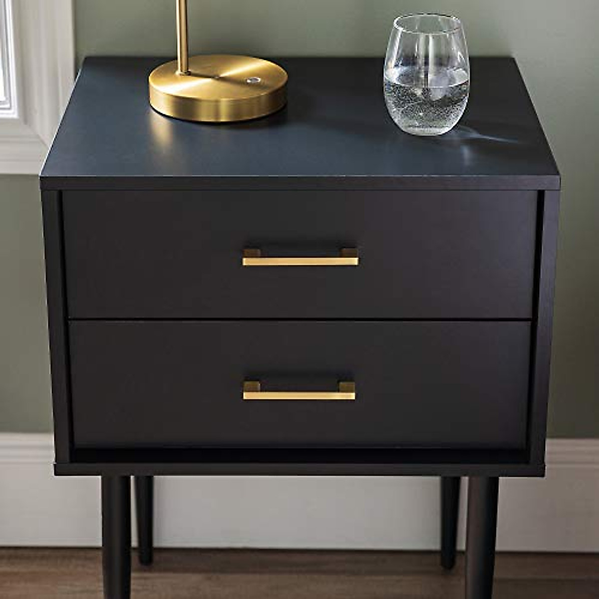 Walker Edison Modern Olivia 2 Drawer Wood Rectangle Side Table Living Room Small End Accent Table, 20 Inch, Black