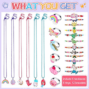 24 Pcs Little Girl Jewelry Set Kids Unicorn Necklace Cute Woven Bracelet Ring for Girls Pretend Dress up Party Favor (Cute Style)