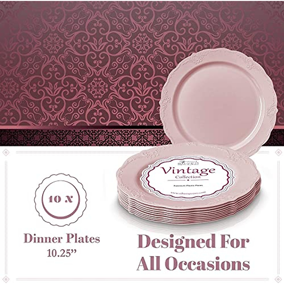 VINTAGE COLLECTION TABLEWARE, 10 Dinner Plates, Blush