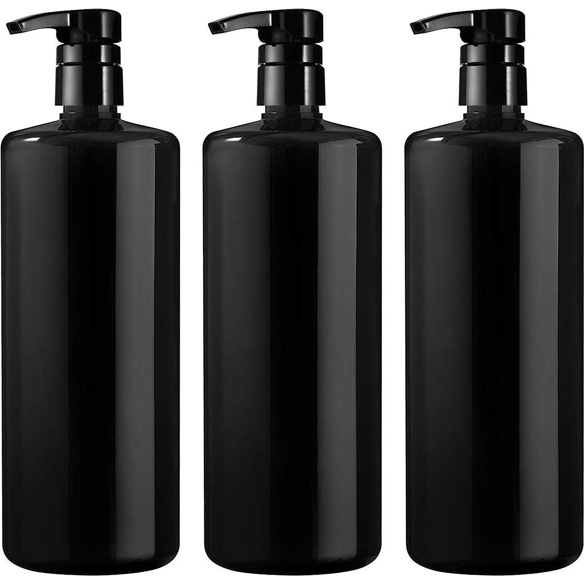 Bar5F 1-Liter BPA-Free Black Pump Bottles – Refillable PET Plastic Dispensers for Shampoo, Conditioner & Body Wash with UV Shield Gloss Finish, Heavy-Duty 3-Pack