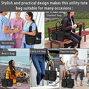 TORIBIO Nurse Tote Bag, Small Multi Pocket Shoulder Bags with Padded Laptop Sleeve, Portable Storage Bag Tote Bag, Home Care Nursing Bag Clinical Bag for Work