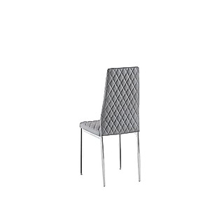 Hommoo PU Leather Dining Chairs Set of 6 Modern Kitchen Chairs with Grid Pattern and Electroplate Solid Metal Legs Armless Side Chairs for Home Living Room Kitchen Dining Room Grey