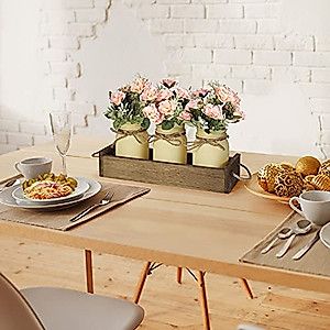 Floral Arrangements Artificial Centerpieces, Centerpieces for Dining Room Table, Mason Jar Decorative Wood Tray with Fake Rose Bouquet Flowers Farmhouse Decor for Living Room Kitchen Table - Pink