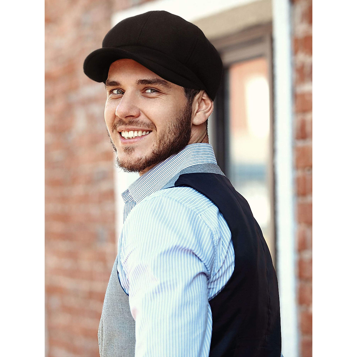 3 Pieces Newsboy Cap Adjustable Visor Beret Soft 8 Panel Vintage Cabbie Hat Octagonal Cap (Light Grey, Camel, Black)