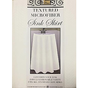 Better Home Textured Microfiber Sink Skirt, Luxurious Fabric Bathroom Vanity Cover, (White)