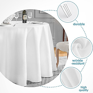 VidaFete 120inch Round Tablecloth Polyester Table Cloth，Stain Resistant and Wrinkle Polyester Dining Table Cover for Kitchen Dinning Party Wedding Rectangular Tabletop Buffet Decoration(White)