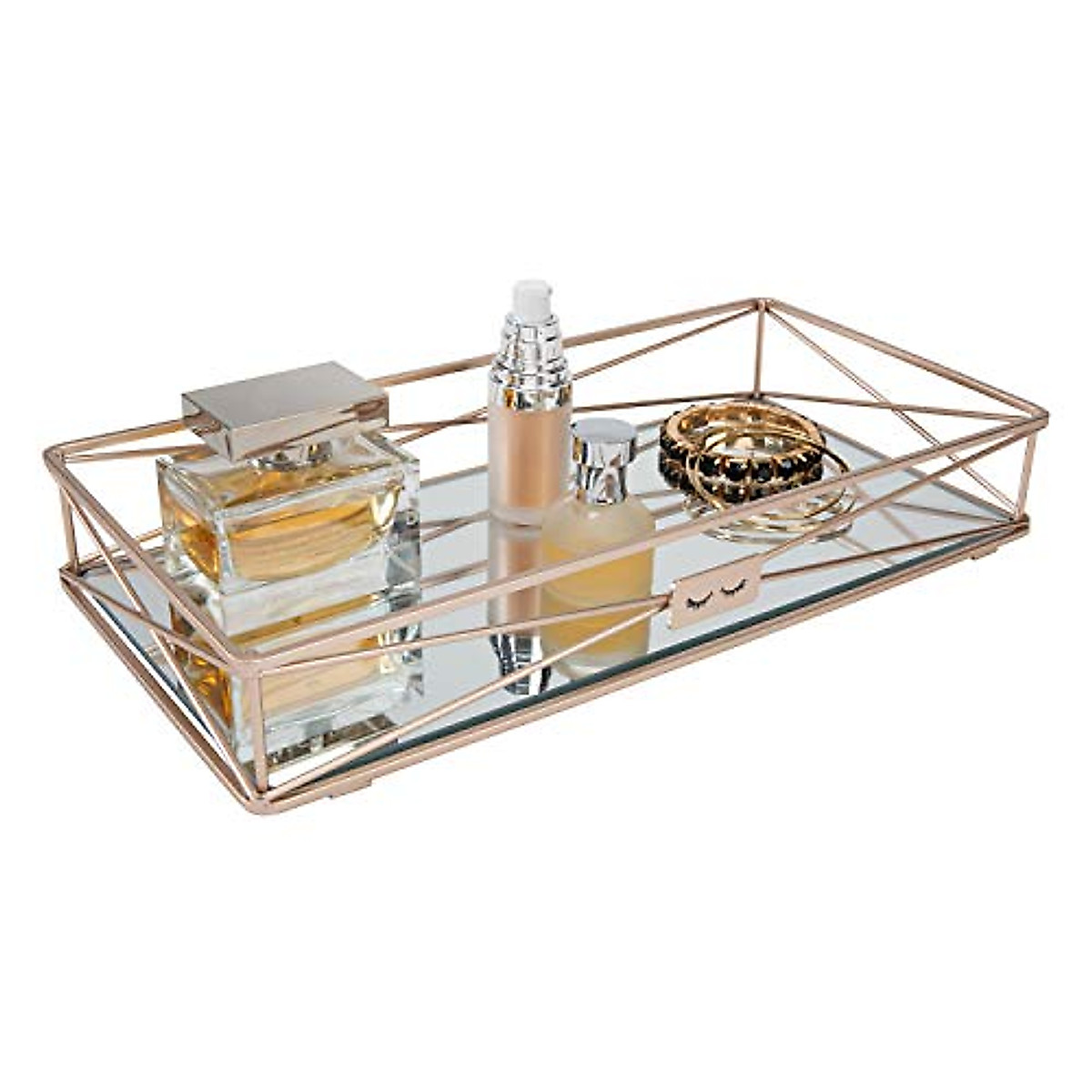Home Details Gorgeous Mirrored, Perfect for Jewelry, Toiletries, Bathroom Organization, Perfume, Makeup, Décor, in Rose Gold Vanity Tray, 14"x 7"x 2"