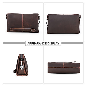 Leather Men Clutch Purse Bag Handmade Purse Wristlet Handbag Envelope Code Lock Wallet Anti Theft Clutch Purse Phone Holder Travel Bag, Coffee