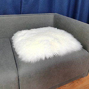Champlus Sheepskin Chair Cushion Pad Genuine Australian Sheepskin Seat Cushion Fur Chair Cover, Square 17'' x 17'' Small Sheepskin Rug Pad for Kitchen, Office, Dining, Chairs - 1 Piece Ivory