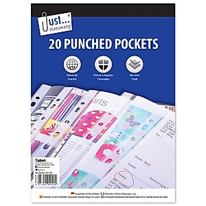 Just Stationery 20 Clear Plastic Punched Pocket