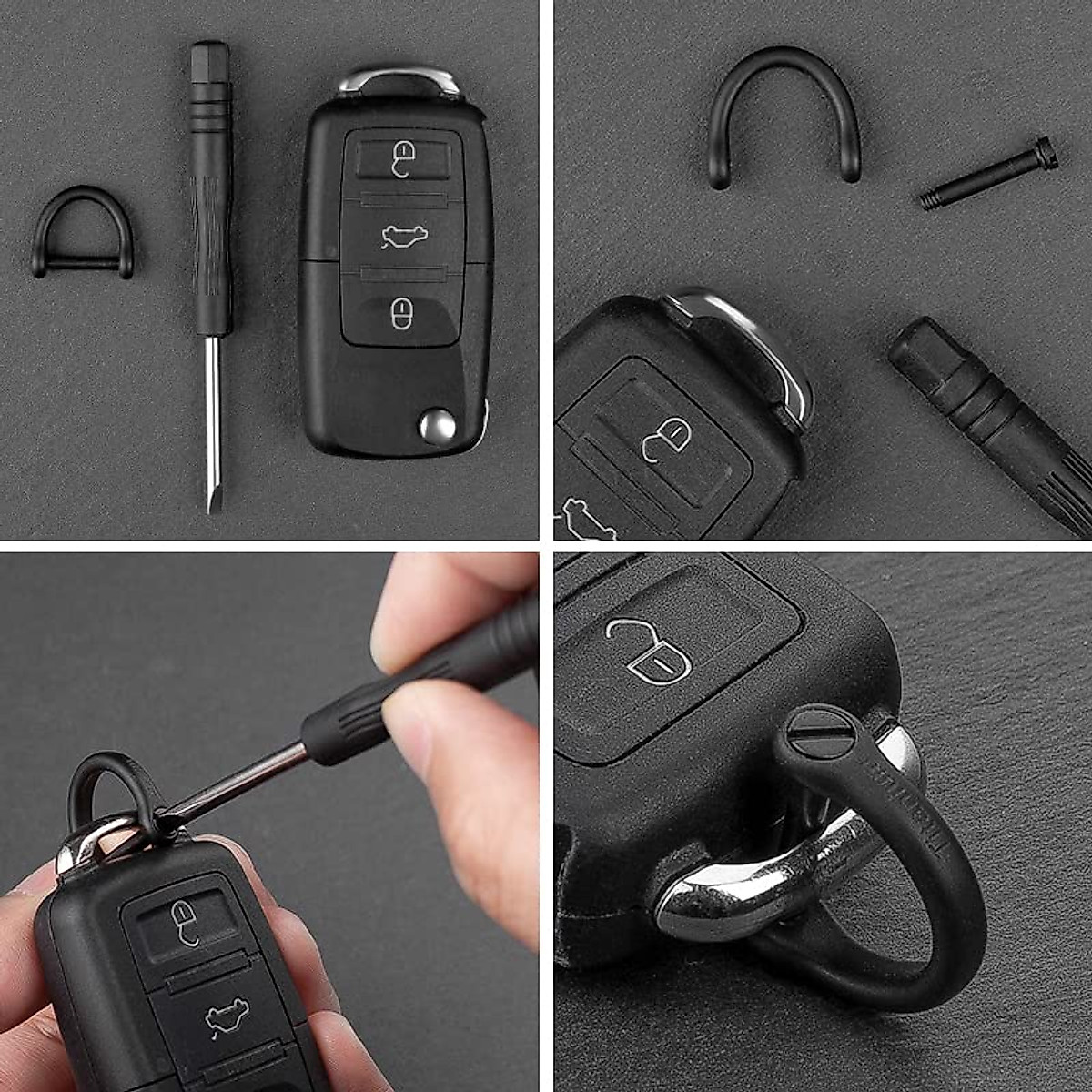 FEGVE Small Titanium D Ring with 1 Pcs Side-Pushing Titanium Key Ring,Car Fob Keychain Holder - （1/2 Inch/12mm D-Ring+22mm Keyring）