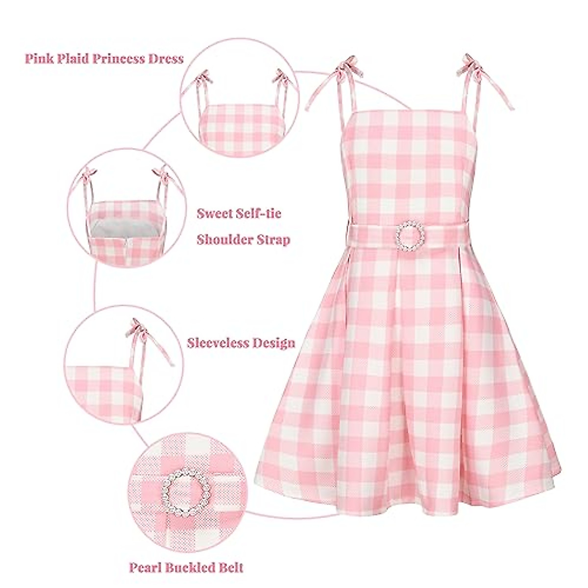 Hitormoon Girls Pink Costume Dress Movie Cosplay Princess Dress Up Kids Outfits with Pearl Belt and Daisy Accessories Birthday Party HN007L