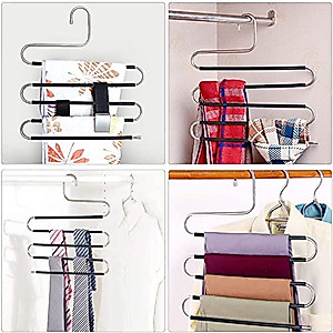 S-Shape Pants Hangers Space Saving Trousers Hangers 4 Pack, 5 Layer Stainless Steel S-Shape Trousers Hangers