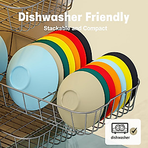 Ramen Bowls Set of Plastic,2 Sets of 20oz Double-sided Color Matching Serving Bowls With Chopsticks and Spoons for Salad Cereal,Essential Dinnerware for New Apartments Suitable as Housewarming Gifts