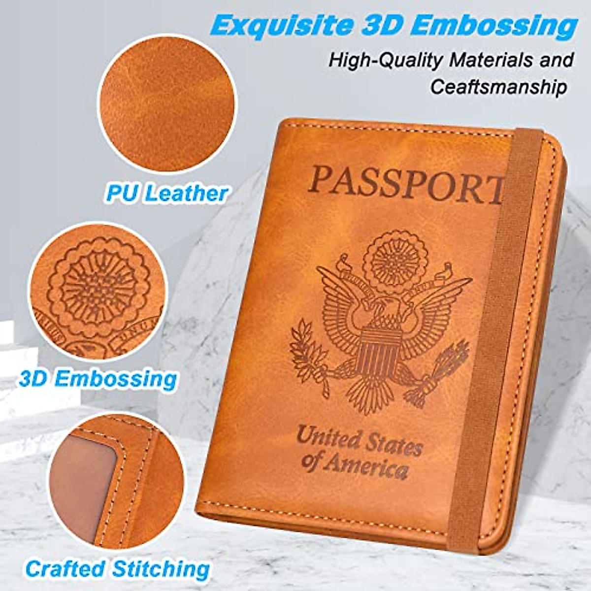 ACdream Passport and Vaccine Card Holder Combo, Leather Cover Case with Vaccination Card Slot, Travel Essentials Protector Organizer for International Documents, Protection Sleeve Couch, Calf Brown