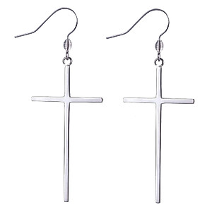 Jeka Cross Long Dangle Earrings for Women Stainless Steel Hypoallergenic Drop Fashion Minimalist Jewelry Silver Christian Religious Easter Gifts for Women