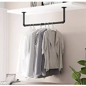 Industrial Pipe Clothing Rack - 38 inch Clothes rack, Wall Mounted Clothes Rack - Closet Rod, Industrial Pipe Style Rolling Garment Rack with Shelf, for Bedroom, Laundry Room