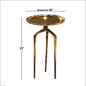 Deco 79 Aluminum Round Accent Table with 3 Tripod Legs, 16" x 16" x 25", Gold