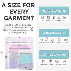 HOME GENIE Durable and Gentle Mesh Laundry Bags for Washing Delicates, Oversized Silicone Zipper, Machine Safe for Bras Lingerie Baby Garments, Net Bag for Tangle Free Wash Dry, Travel, 3 Pk Medium