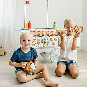 Melissa & Doug Wooden Snacks and Sweets Food Cart - 40+ Play Food pcs, Reversible Awning , Multi Colored