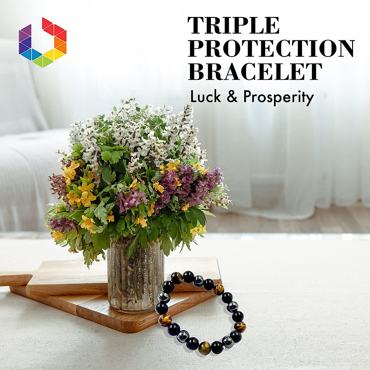 Handmade Bracelets for Women, Men Triple Protection Bead Bracelet -10 mm Hematite, Black Obsidian, Tiger Eye Jewelry Protection - Healing Stone Bead Bracelets for Women and Men Black Obsidian Bracelet