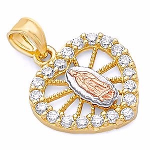 14k REAL Tri Color Gold CZ Religious Our Lady of Guadalupe CZ Charm Pendant