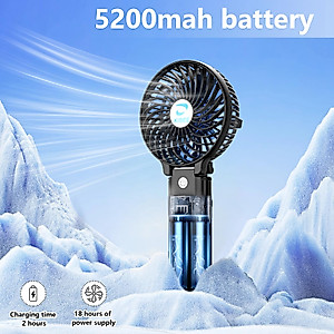 KIBEE Portable Fan,5200mAh Rechargeable Handheld Fan,180° Foldable Hand Fan,personal Fan,3 Wind Speeds Camping Fan.Mini Fan for outdoor,home,makeup,office(Black)