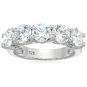 Amazon Essentials Platinum-Plated Sterling Silver Round-Cut 5-Stone Ring made with Infinite Elements Cubic Zirconia (3 cttw), Size 7 (previously Amazon Collection)