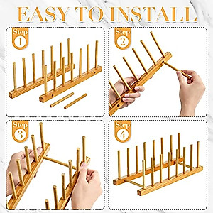 Zopeal 18 Pcs Bamboo Wooden Plate Racks Dish Rack Stand Holder 3/ 6/ 7 Slots Drainboard Drying Drainer Kitchen Cabinet Organizer for Dish Plate Bowl Cup Pot Lid Book